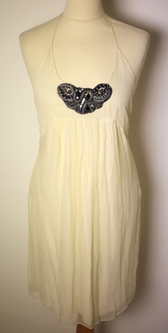 Lulu ladies vintage cream silk tunic dress with bead … - Gem