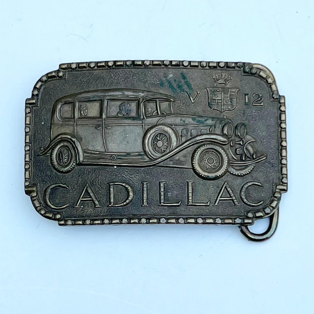 CADILLAC V12 Belt Buckle Vintage Brass England Bay State Jewelry Patina ...