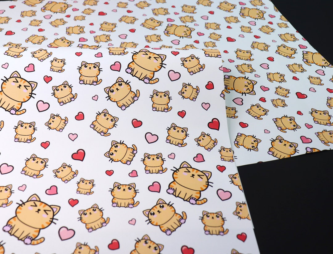 Handmade Cute Kawaii Tabby Kitty Cat Wrapping Paper Gift Wrap A2 Sheets ...