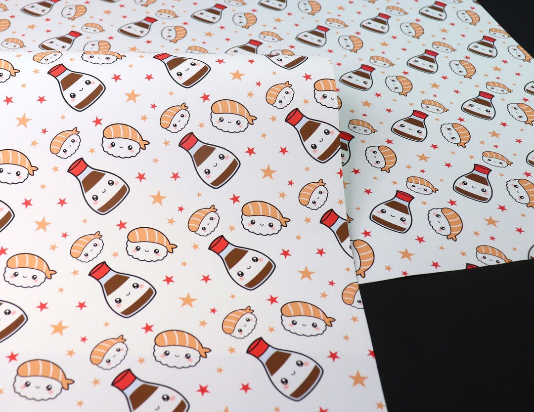 Handmade Cute Kawaii Soy Sauce and Sushi Wrapping Paper Gift Wrap A2 ...