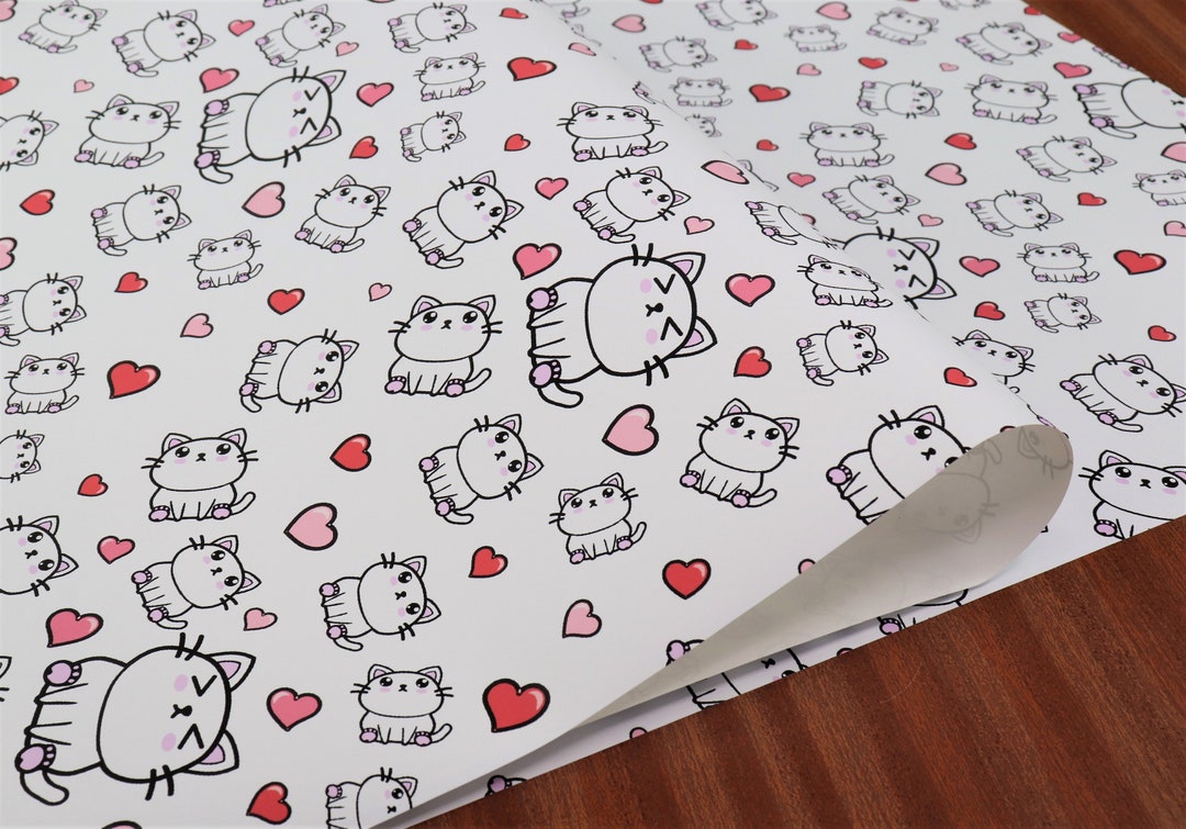 Handmade Cute Kawaii White Kitty Cat Wrapping Paper Gift Wrap A2 Sheets ...