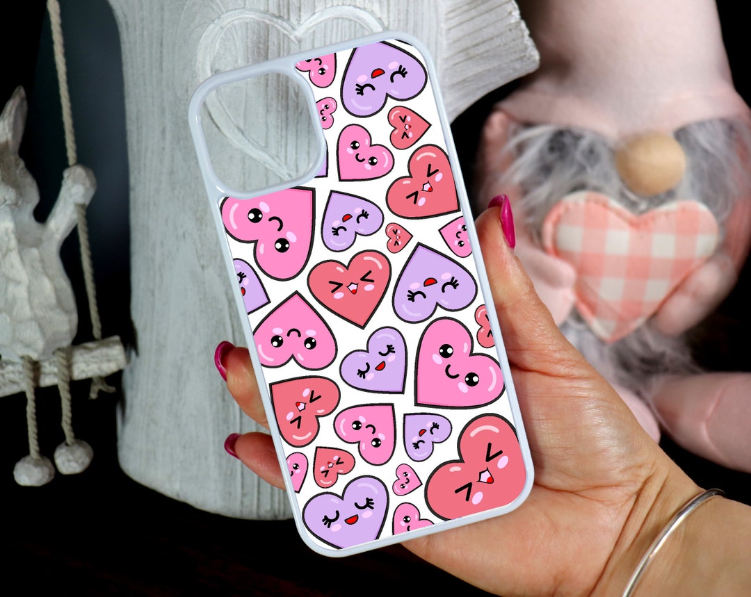 Handmade Cute Kawaii Love Heart Faces Mobile Phone Case Fits iPhone 14 ...