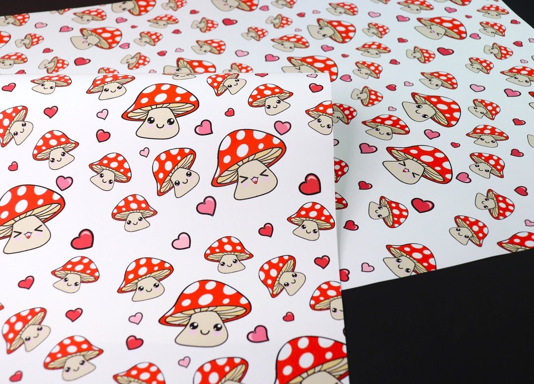 Handmade Cute Kawaii Mushroom Toadstool Mushy Wrapping Paper Gift Wrap ...