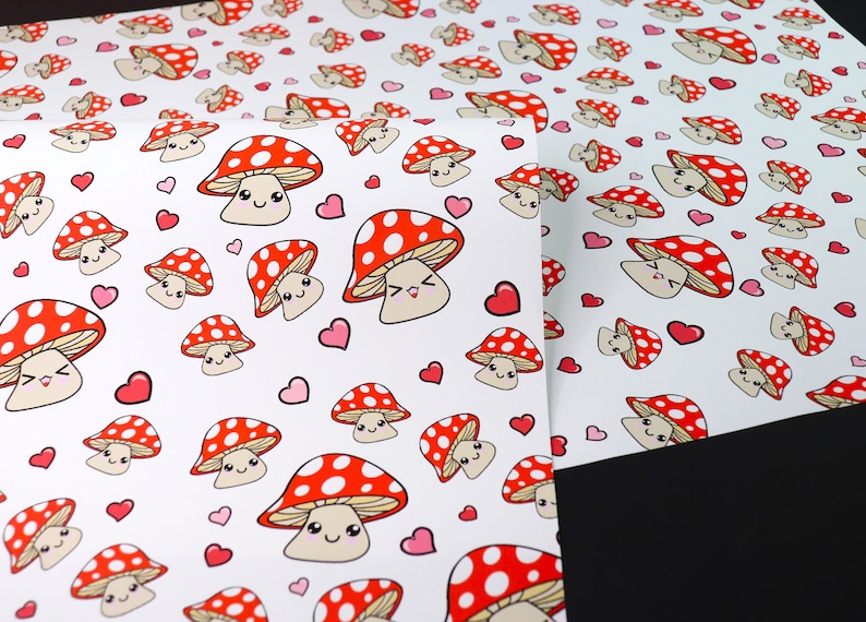 Handmade Cute Kawaii Mushroom Toadstool Mushy Wrapping Paper Gift Wrap ...