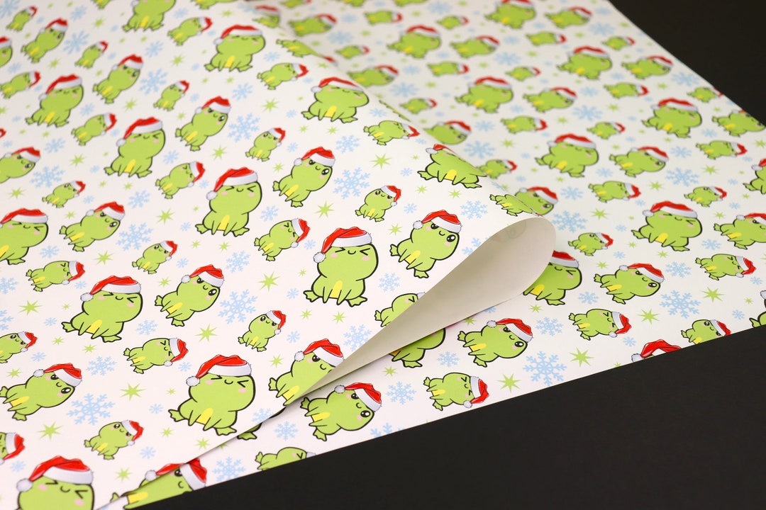 Handmade Cute Kawaii Frog Froggy Wearing Christmas Hat Wrapping Paper ...