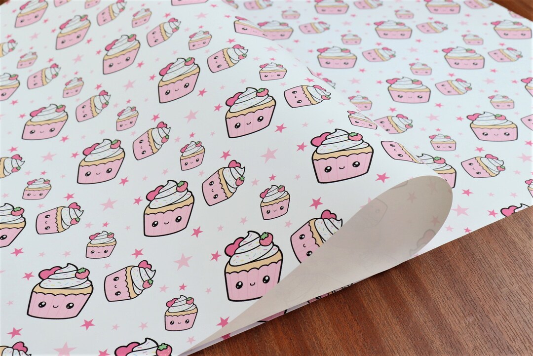 Handmade Cute Kawaii Cupcake Cupcakes Wrapping Paper Gift Wrap A2 ...
