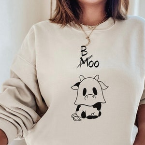 Moo I Mean Boo Sweatshirt, Cute Cow Fall Sweatshirt, Cute Halloween ...