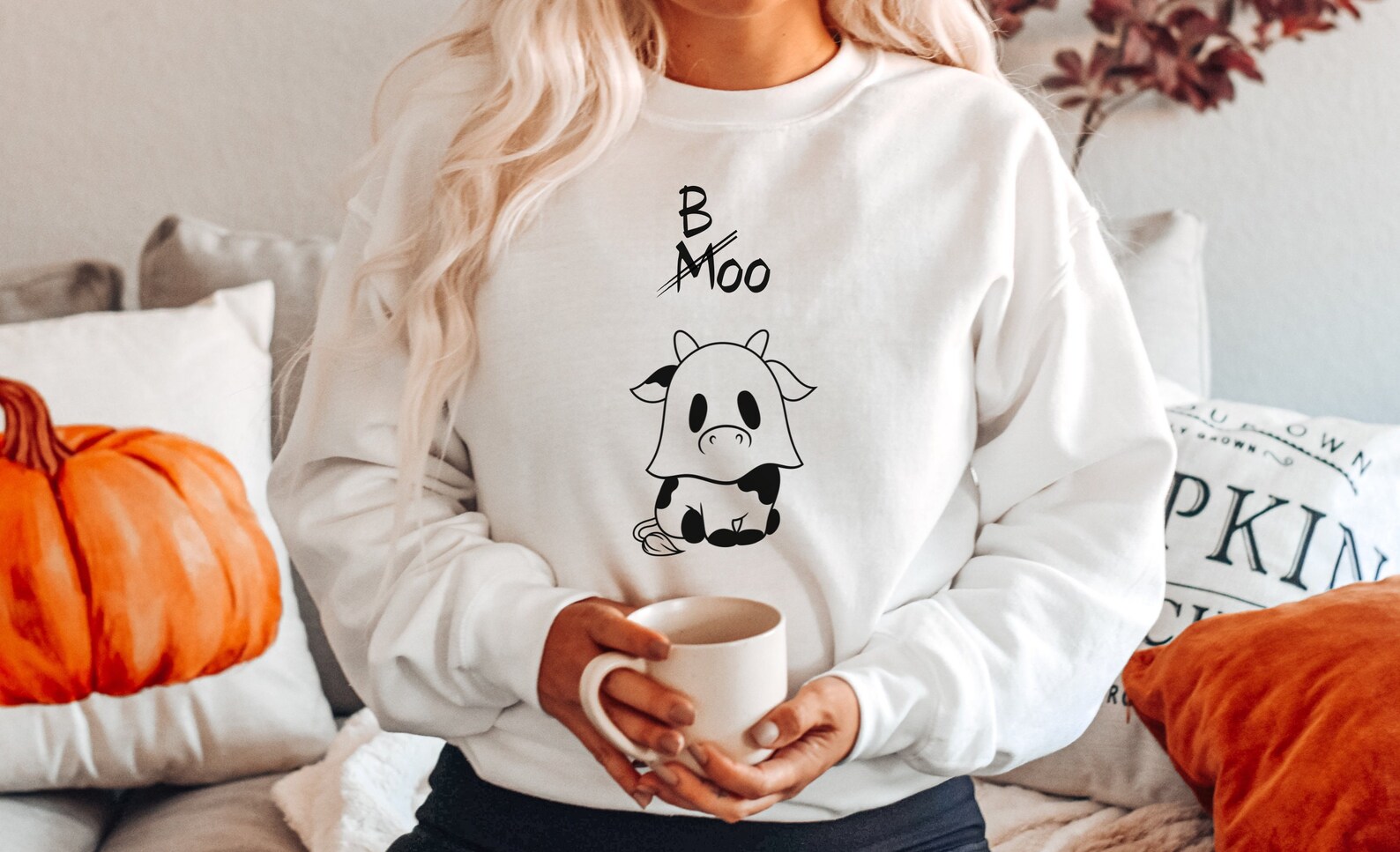 Moo I Mean Boo Sweatshirt, Cute Cow Fall Sweatshirt, Cute Halloween ...