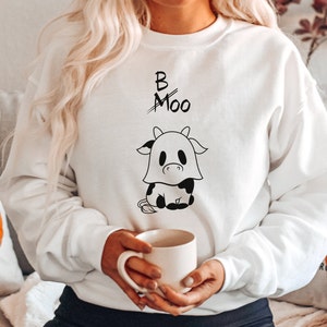 Moo I Mean Boo Sweatshirt, Cute Cow Fall Sweatshirt, Cute Halloween ...