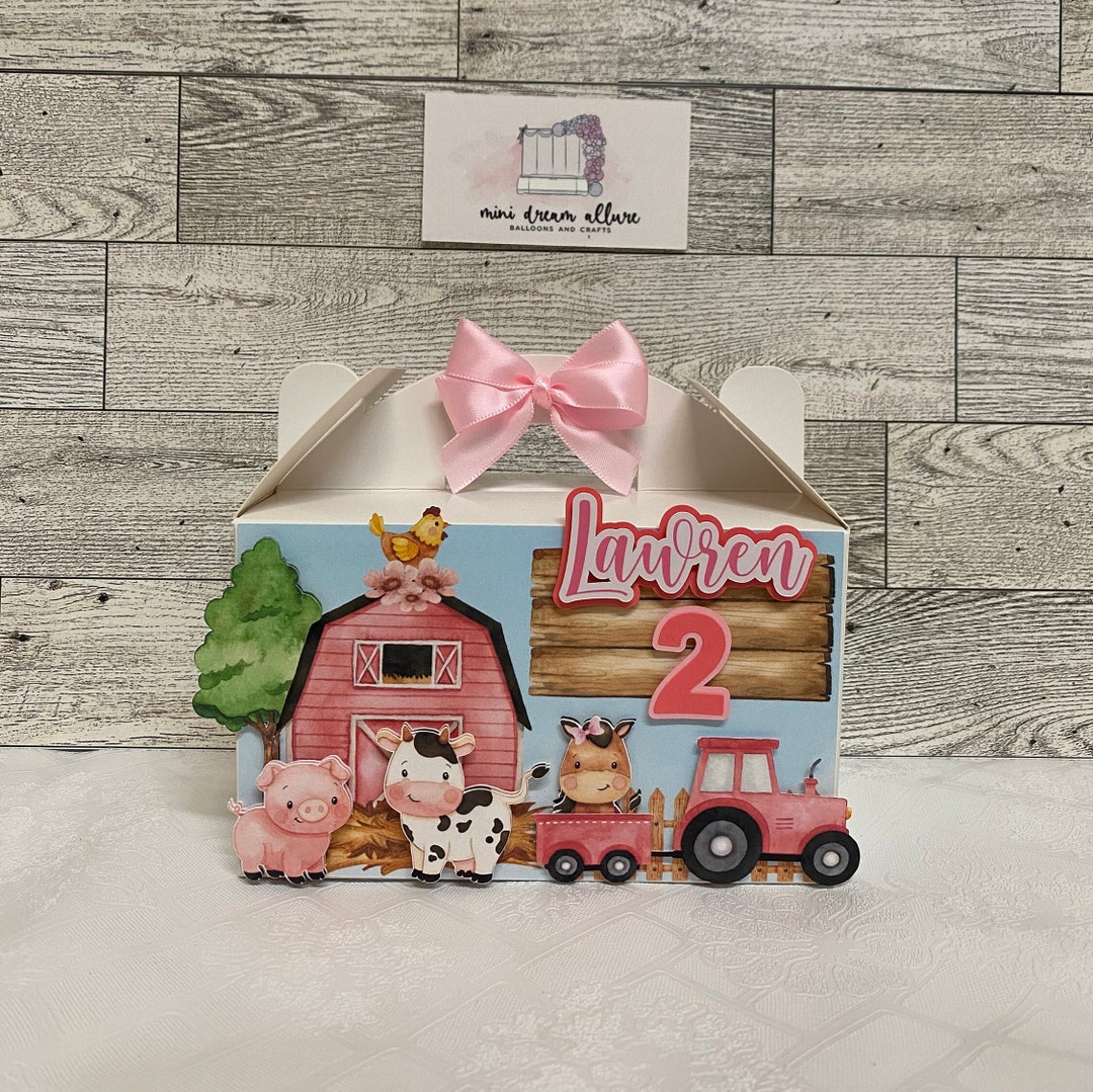 Pink Farm Treat Box, Gable Box, Birthday Box for Kids, Farm Themed ...