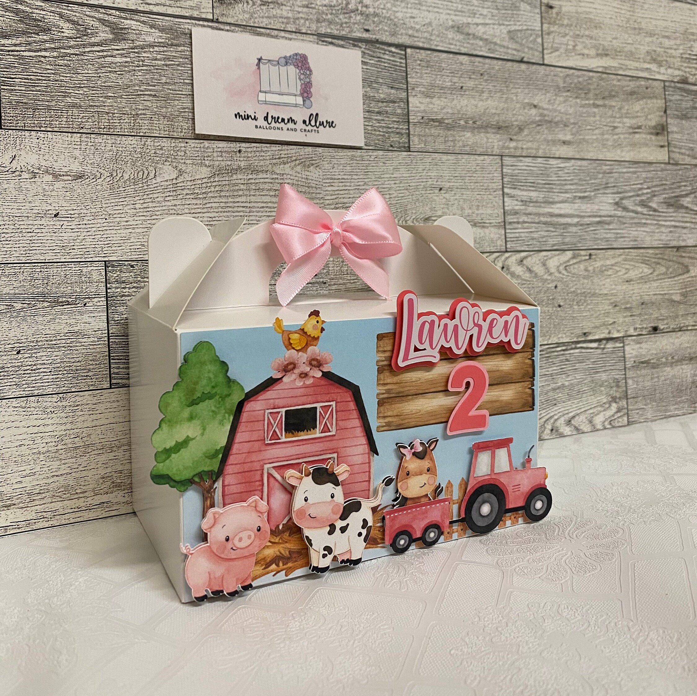 Pink Farm Treat Box, Gable Box, Birthday Box for Kids, Farm Themed ...