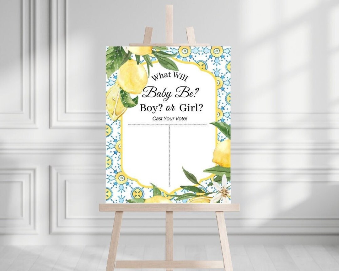 Lemon Tile Gender Voting Poster Template Italian Baby Shower Printable ...