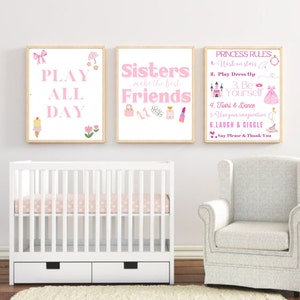 Sisters Sign Girls Nursery Decor Pink Girls Room Playroom Wall Art ...
