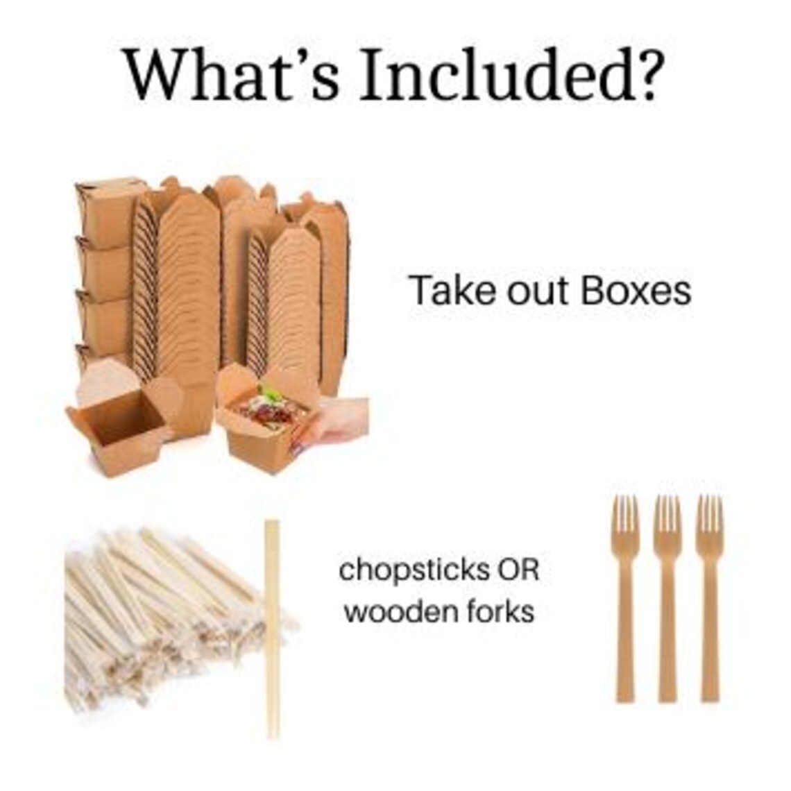 Kraft White Food Take Out Boxes Wooden Forks Chopsticks Set Appetizer ...