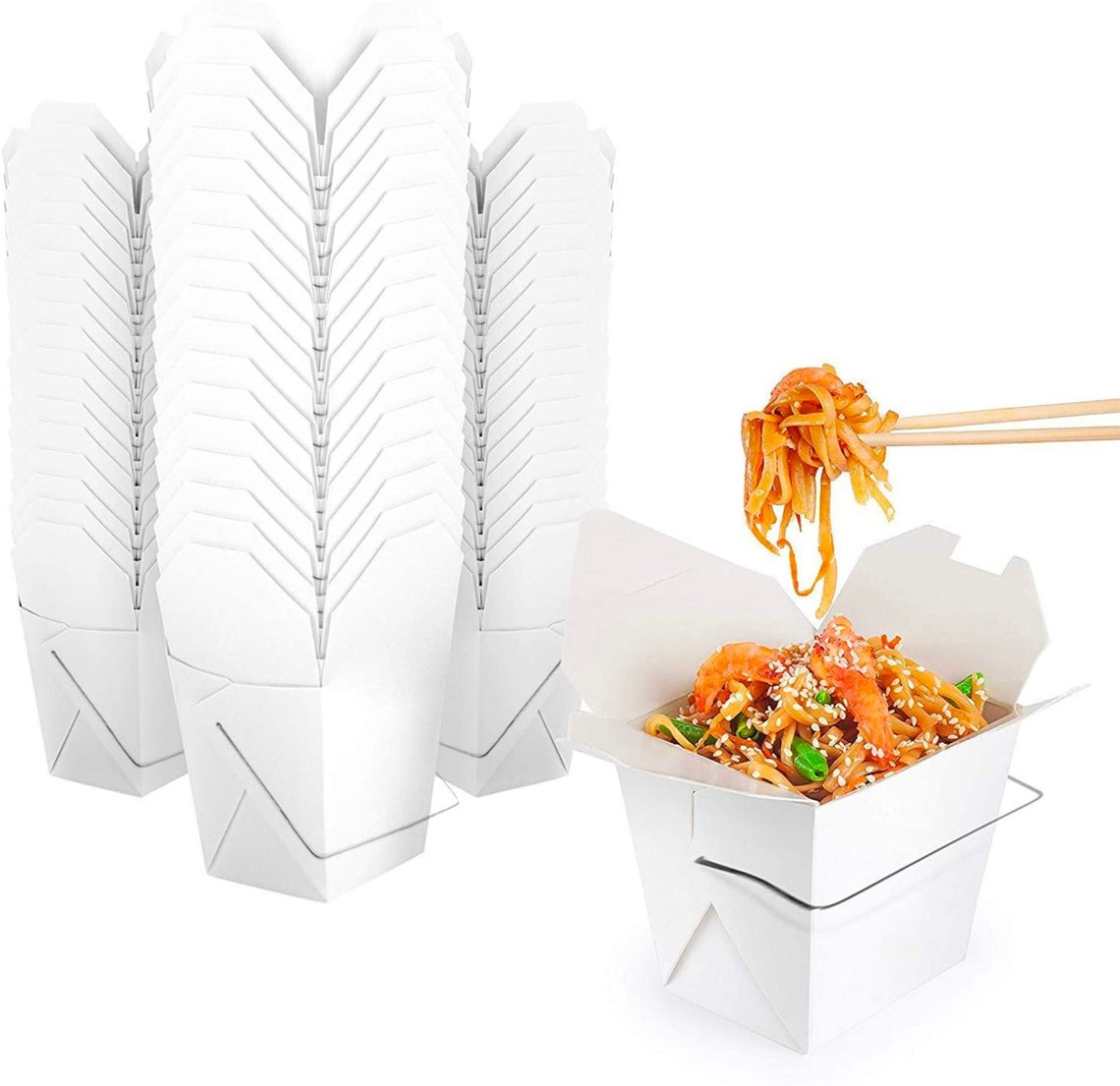 Kraft White Food Take Out Boxes Wooden Forks Chopsticks Set Appetizer ...