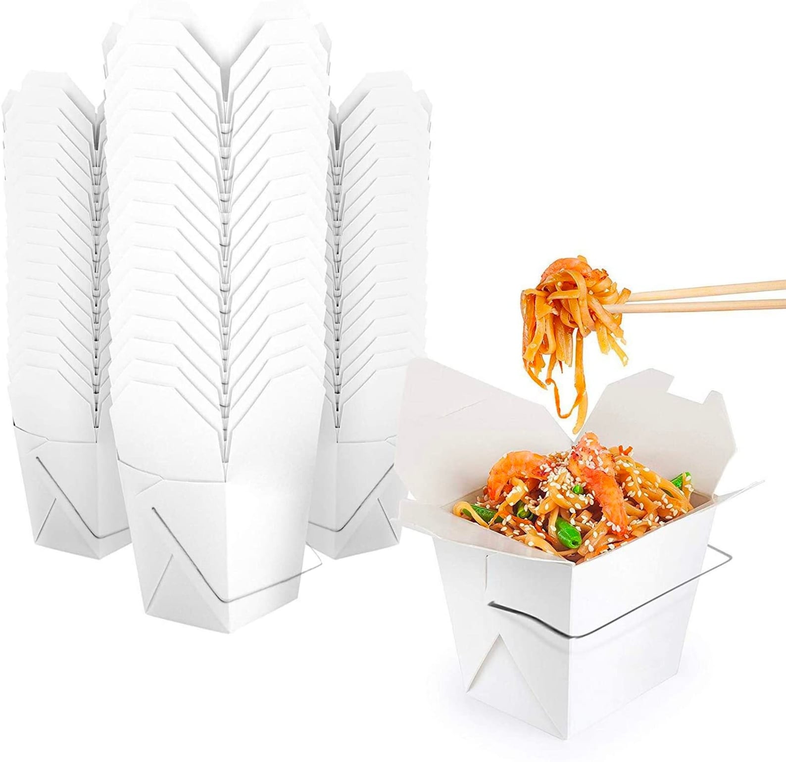 Kraft White Food Take Out Boxes Wooden Forks Chopsticks Set Appetizer ...
