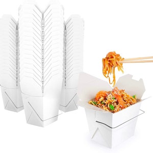 Kraft White Food Take Out Boxes Wooden Forks Chopsticks Set Appetizer ...