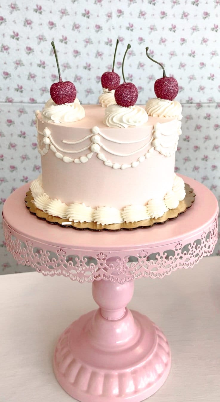 Pink Edible Glitter Faux Cherries for Vintage Girly Birthday Cake ...