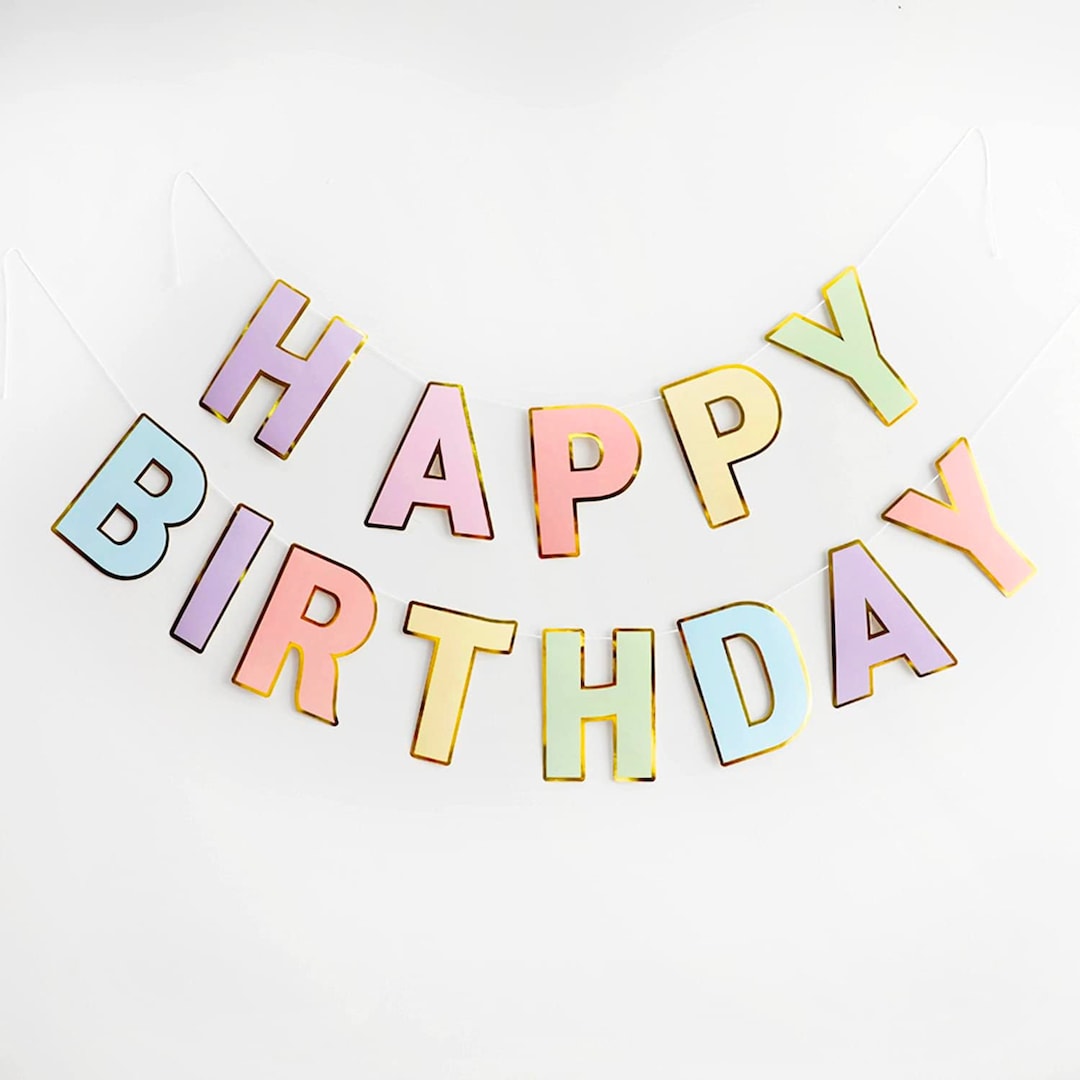 Happy Birthday Pastel Party Banner Party Decor Rainbow Kids Birthday ...