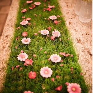 Faux Grass Table Runner Green Artificial Tabletop Decor for Wedding ...