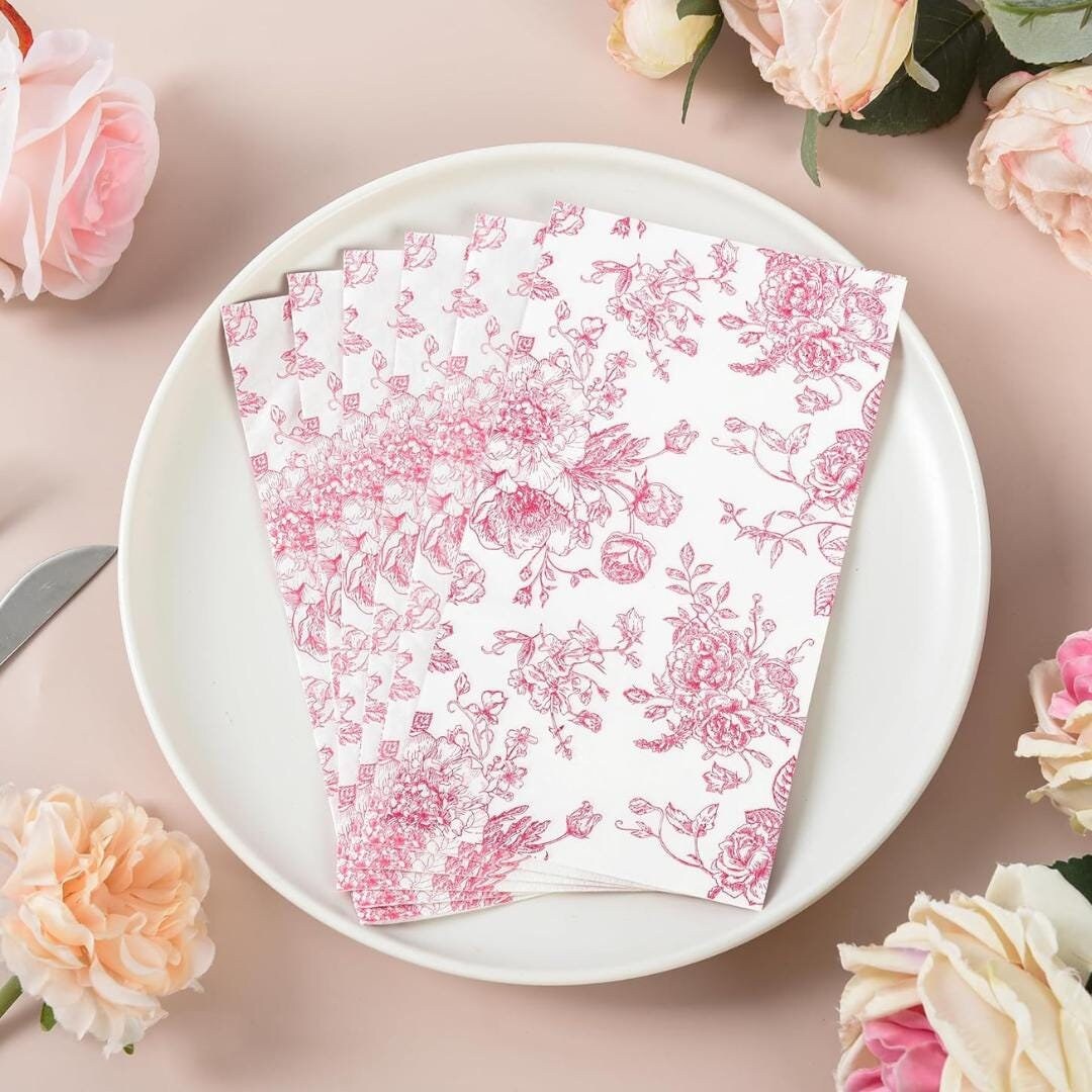 Pink Floral Toile Disposable Paper Dinner Napkins Fancy Party Napkin ...