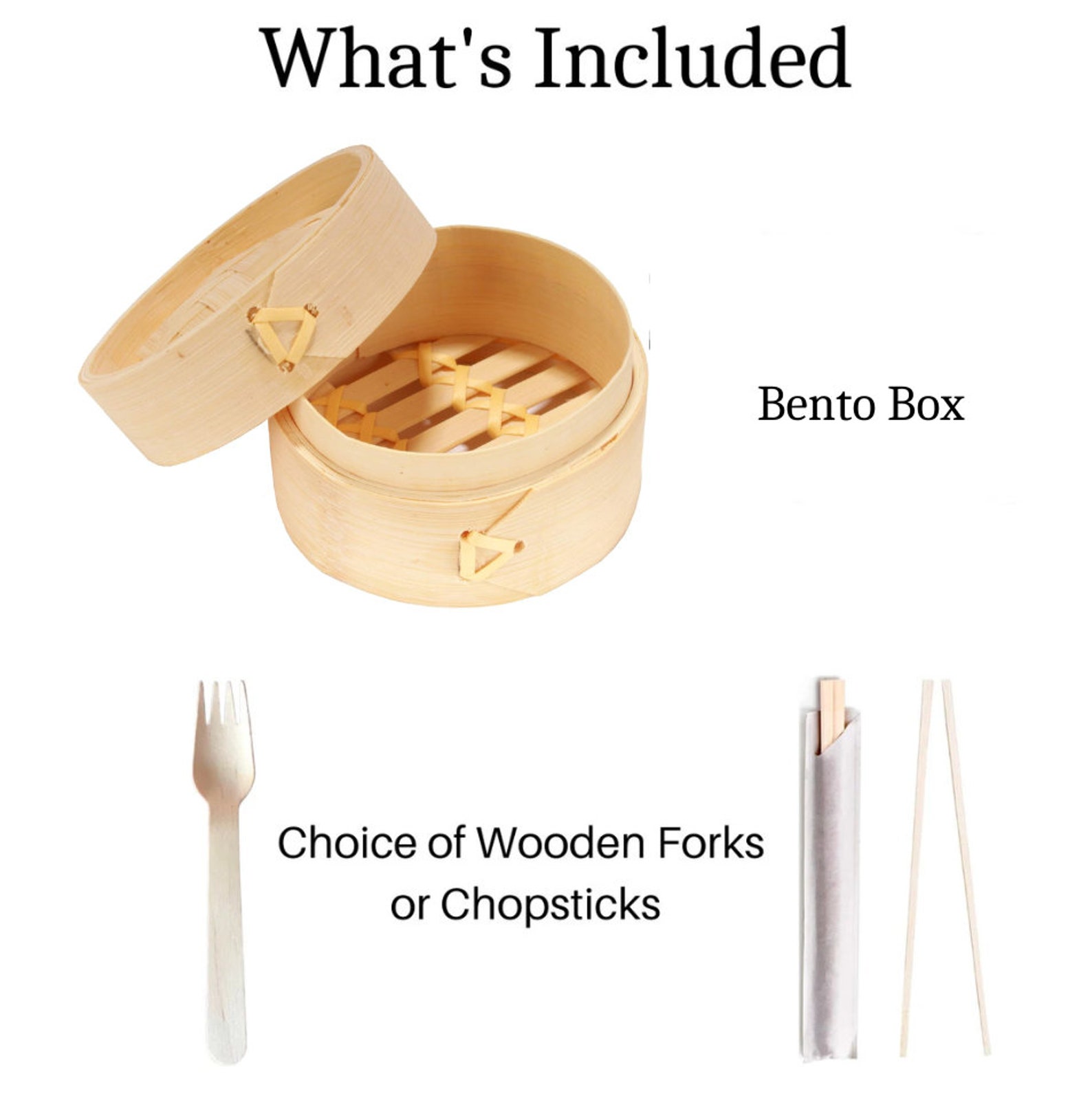 Mini Bamboo Bento Food Box Steamer Appetizer Wooden Forks Chopsticks ...