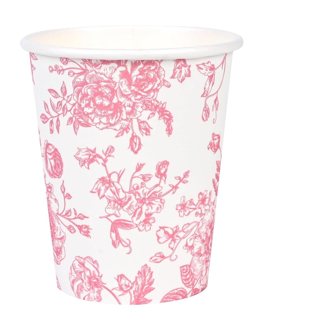 Pink Floral Toile Paper Cups: Elegant Party Decor - Etsy