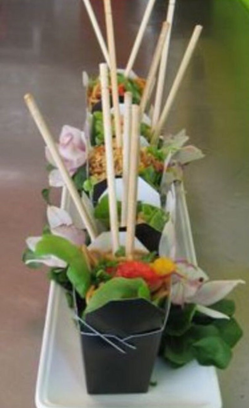 Kraft White Food Take Out Boxes Wooden Forks Chopsticks Set Appetizer ...