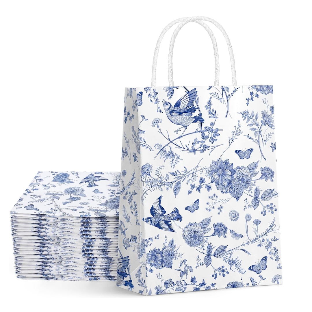 Blue Floral Favor Treat Bags for Garden Tea Party Wedding Bridal Shower ...