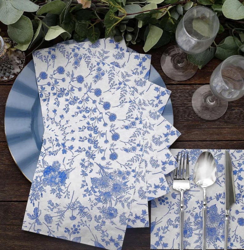 Blue Toile Floral Paper Napkins: Party, Wedding, Shower Decor - Etsy