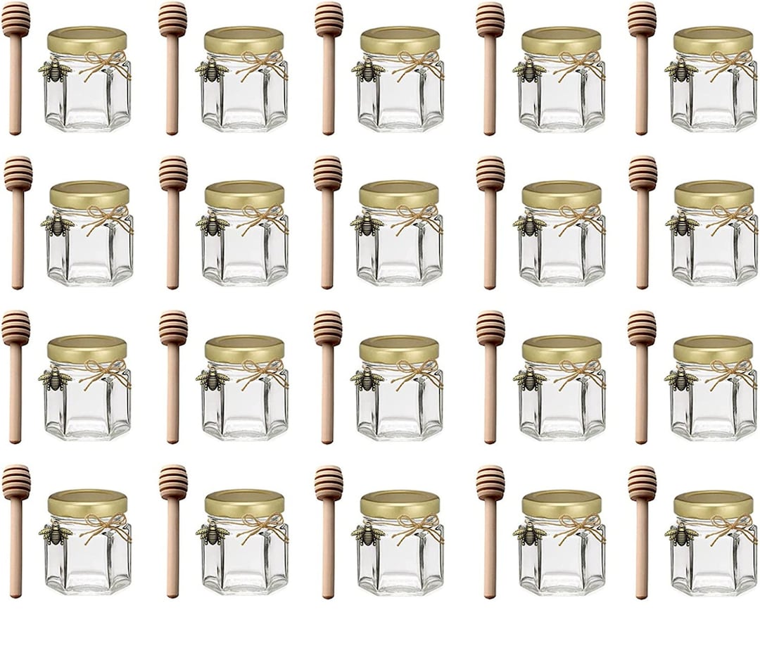 Mini Honey Jar Favors Empty Glass Honey Jars With Gold Lids Wooden ...
