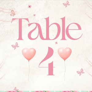 Pink Floral Table Number Signs 1-6 Girl Party Theme Whimsical Love ...