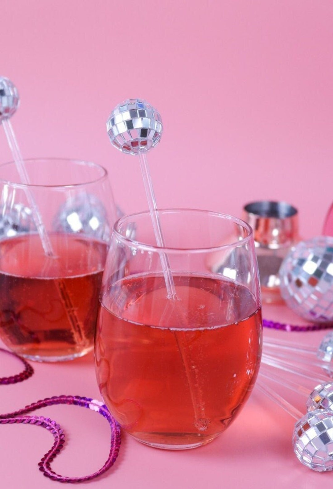 Disco Ball Drink Stirrers Glitter Drink Stirrers Silver Pink for Disco ...