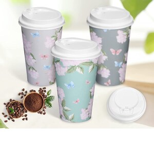 Floral Paper Insulated 16 Oz Disposable Coffee Cups W/lids and Sleeve ...
