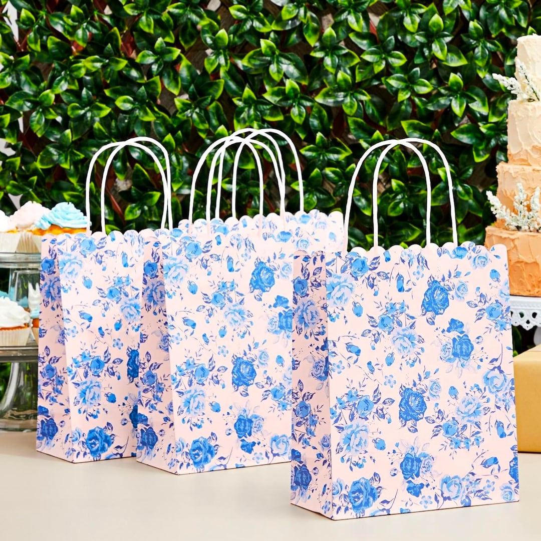 Blue Floral Favor Treat Bags for Garden Tea Party Wedding Bridal Shower ...