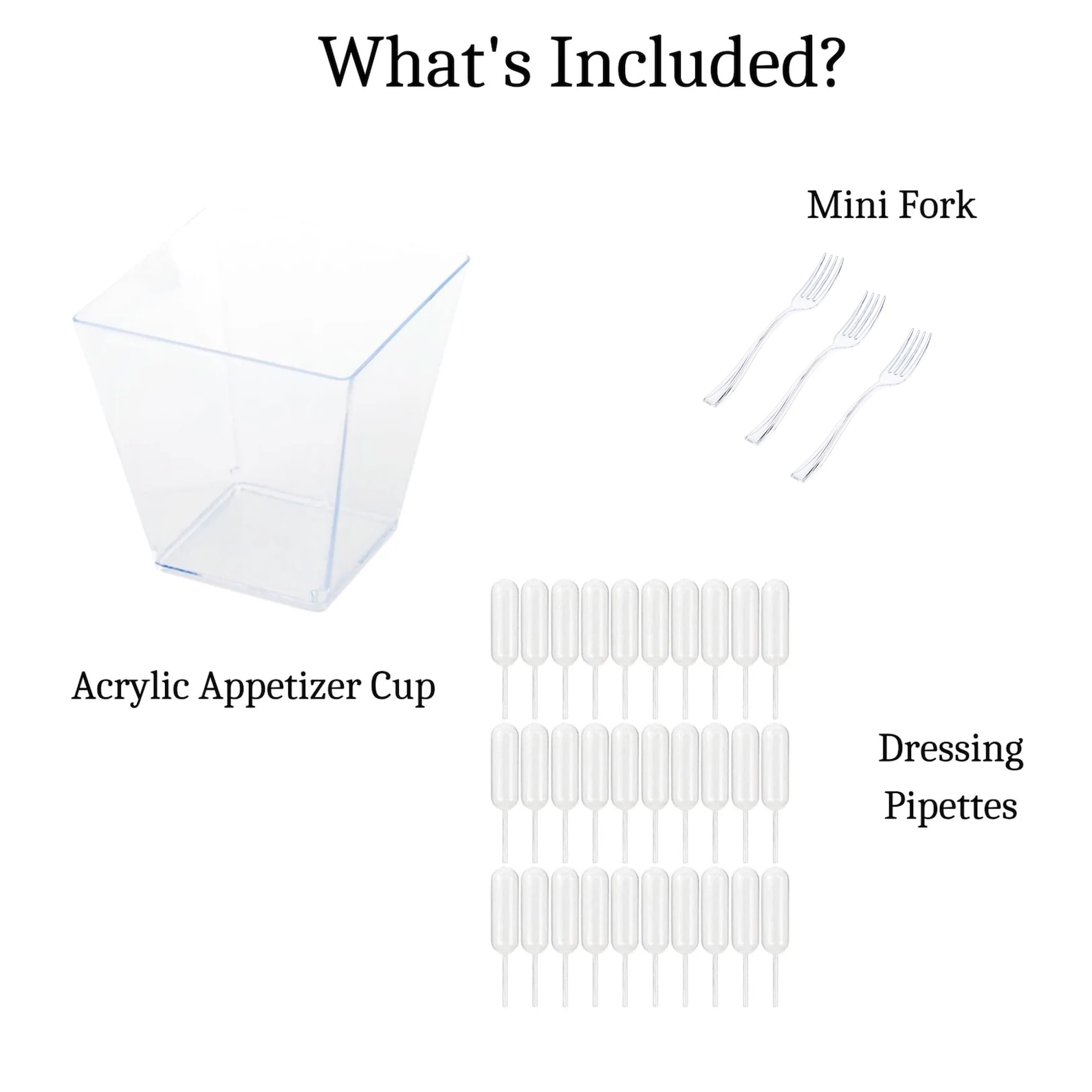 Salad Appetizer Cups Dressing Pipettes Mini Forks Set for Food Display ...