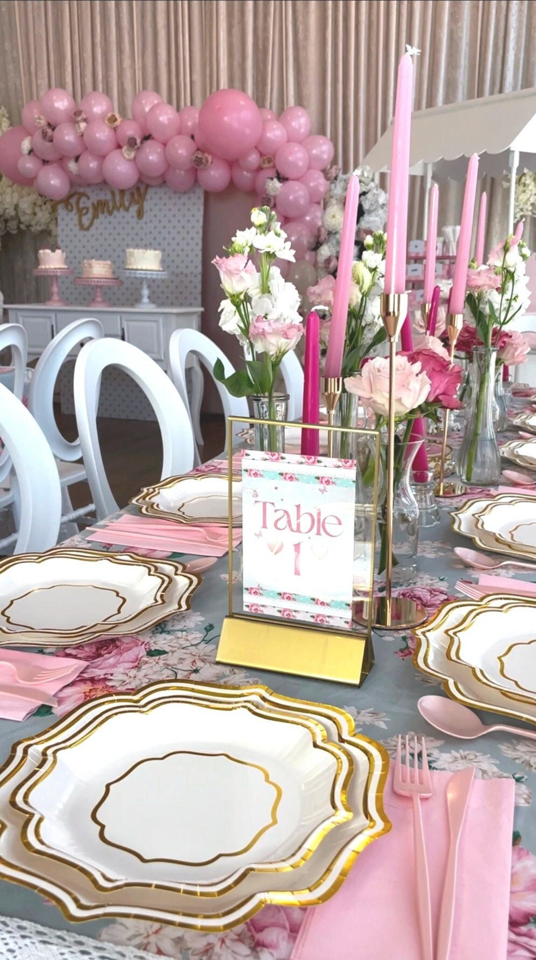 Pink Candlesticks and Candle Holder Gold Clear Party Table Package ...