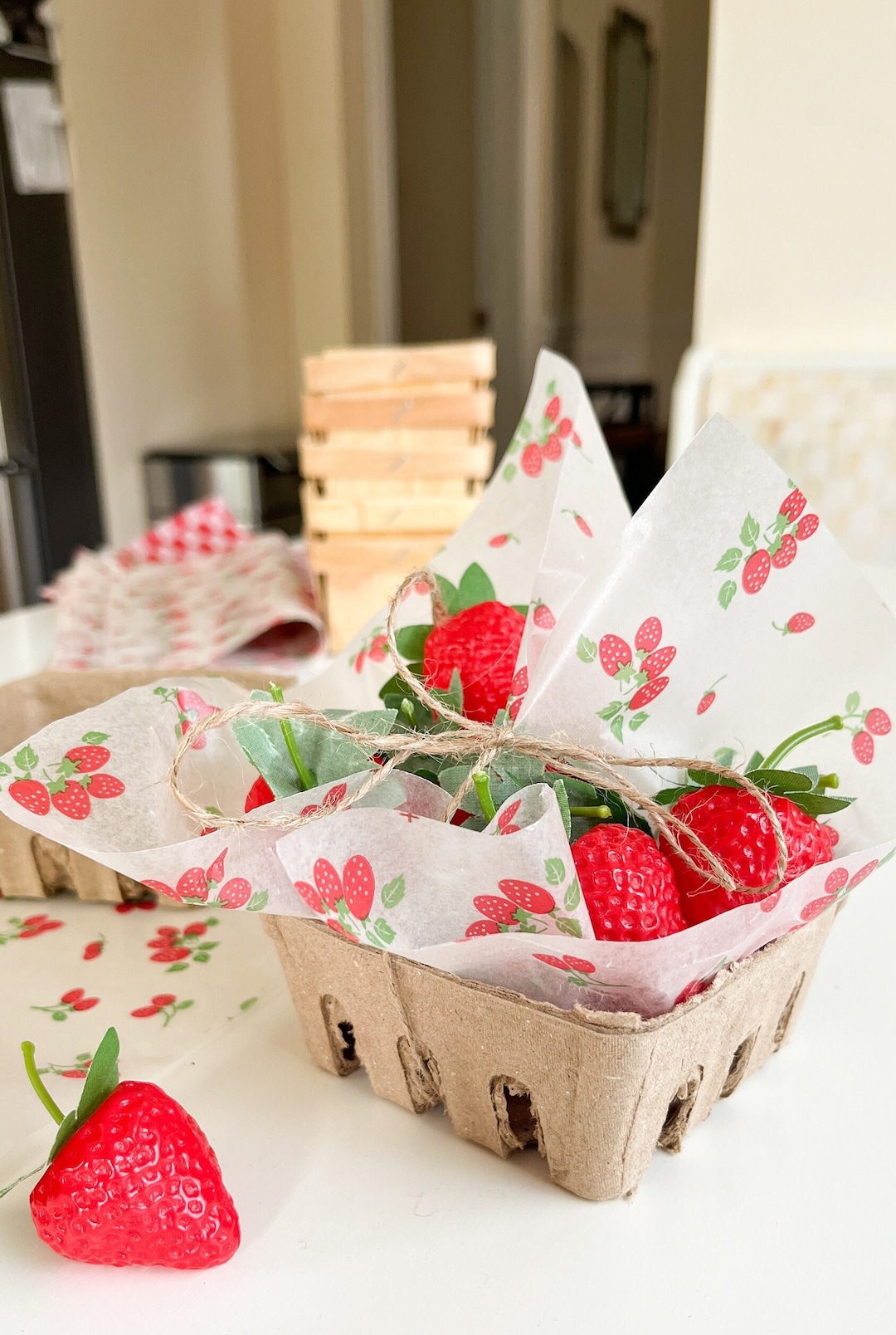 Fruit Berry Basket Favor Pulp Fiber or Wooden Box With Printed Wax ...