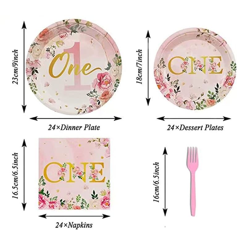 1st Birthday Paper Party Plates Napkins Forks Pink Gold - Etsy