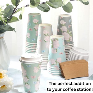 Floral Paper Insulated 16 Oz Disposable Coffee Cups W/lids and Sleeve ...