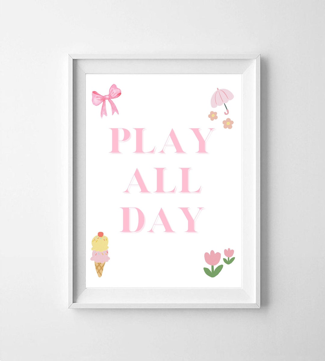 Play All Day Girls Nursery Decor: Pink Playroom Printable (digital ...