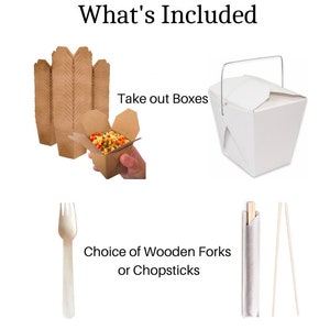Kraft White Food Take Out Boxes Wooden Forks Chopsticks Set Appetizer ...