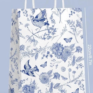 Blue Floral Favor Treat Bags for Garden Tea Party Wedding Bridal Shower ...