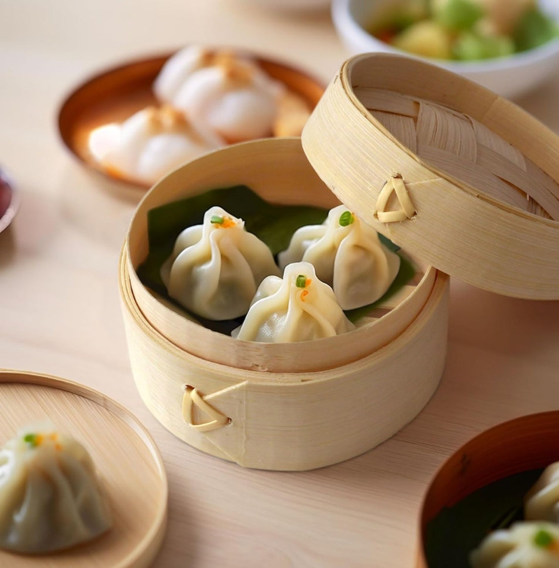 Mini Bamboo Bento Food Box Steamer Appetizer Wooden Forks Chopsticks ...