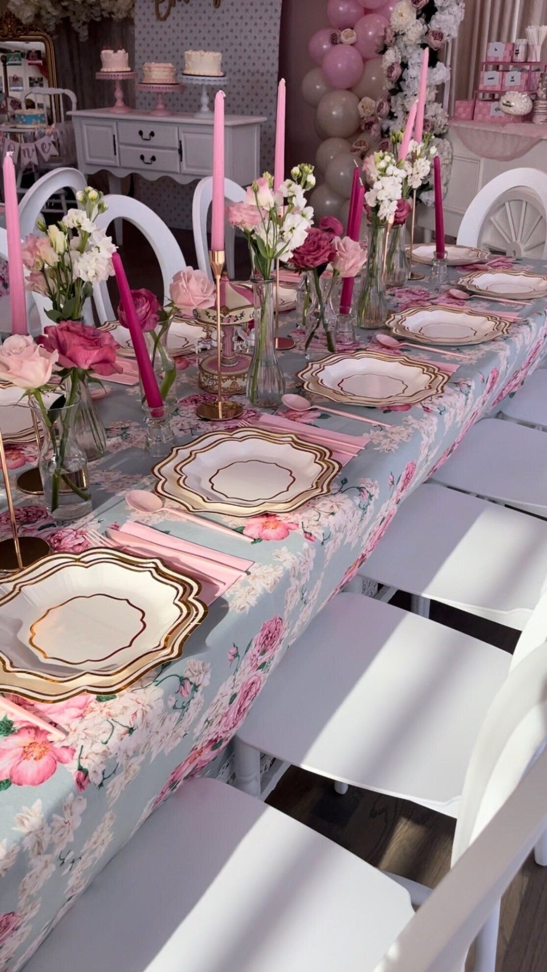 Love Shack Fancy Pink Gold Party Paper Plate Cups Napkins Cutlery Set ...