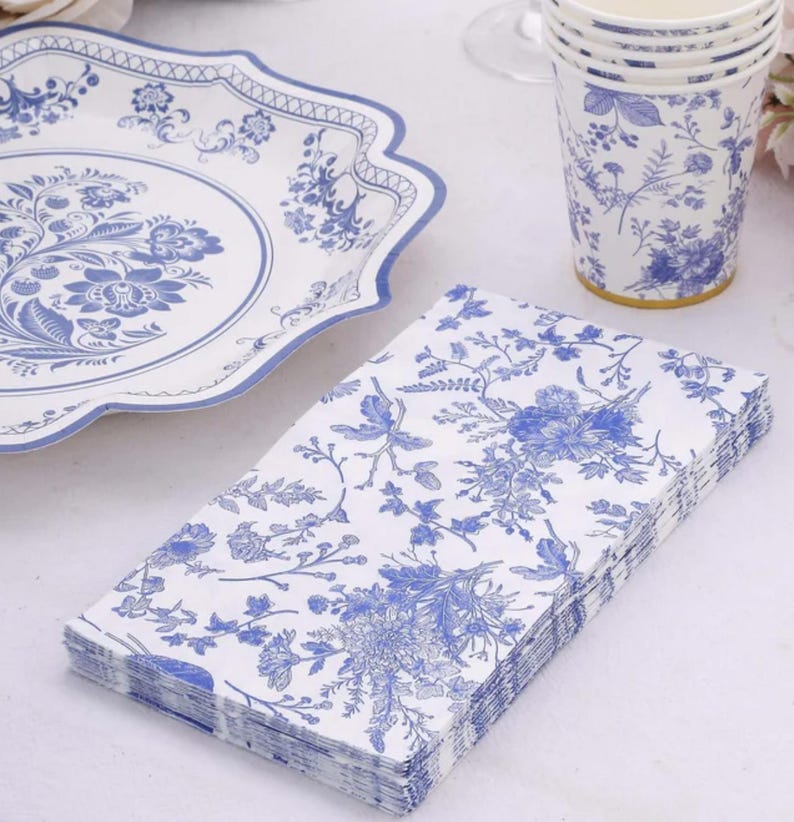 Blue Toile Floral Paper Napkins: Party, Wedding, Shower Decor - Etsy