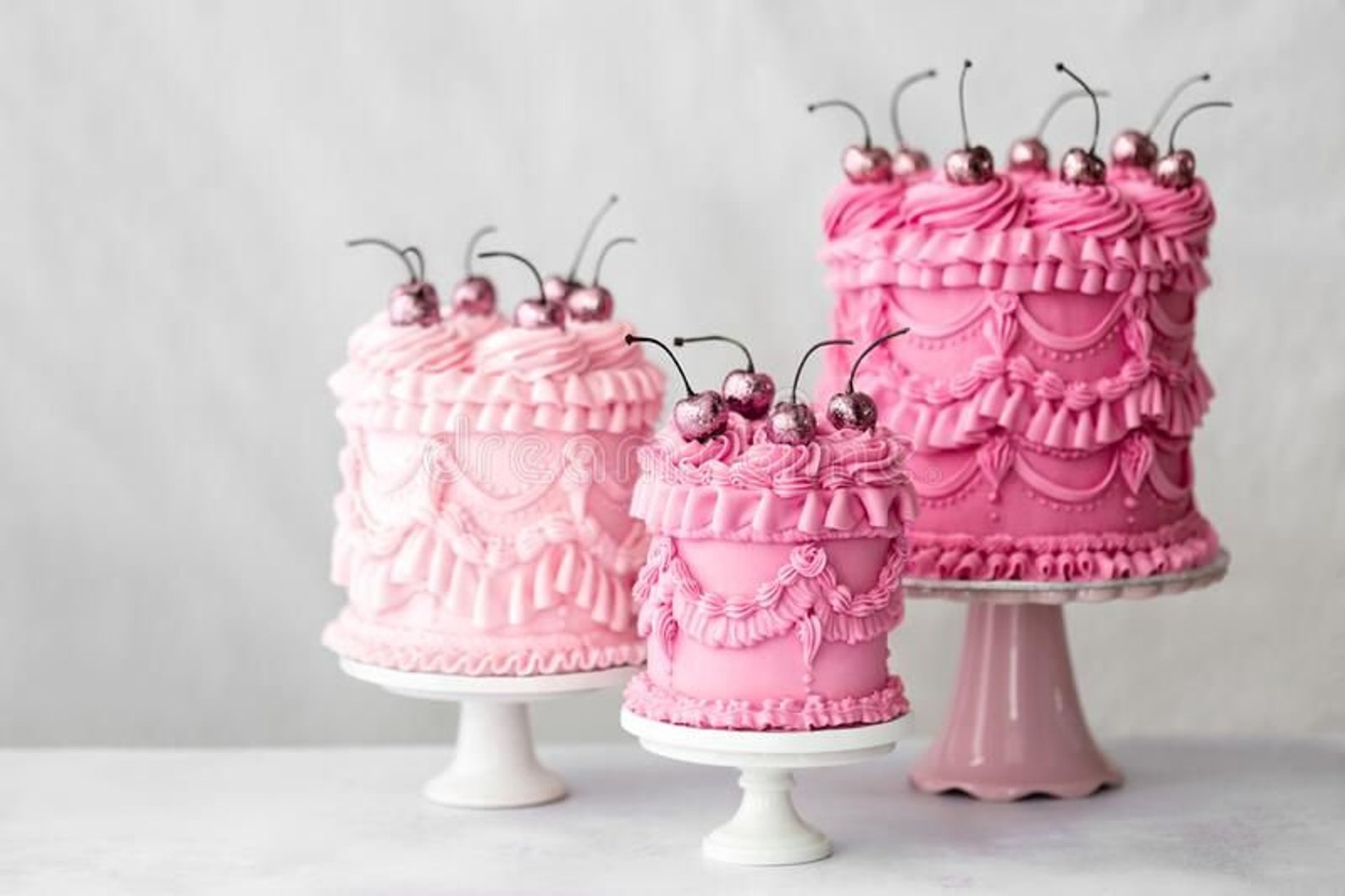 Pink Edible Glitter Faux Cherries for Vintage Girly Birthday Cake ...