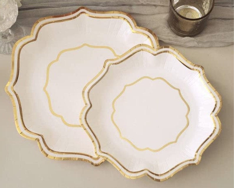 Paper Party Plates Gold Silver White Fancy 8 Scallop Rim - Etsy