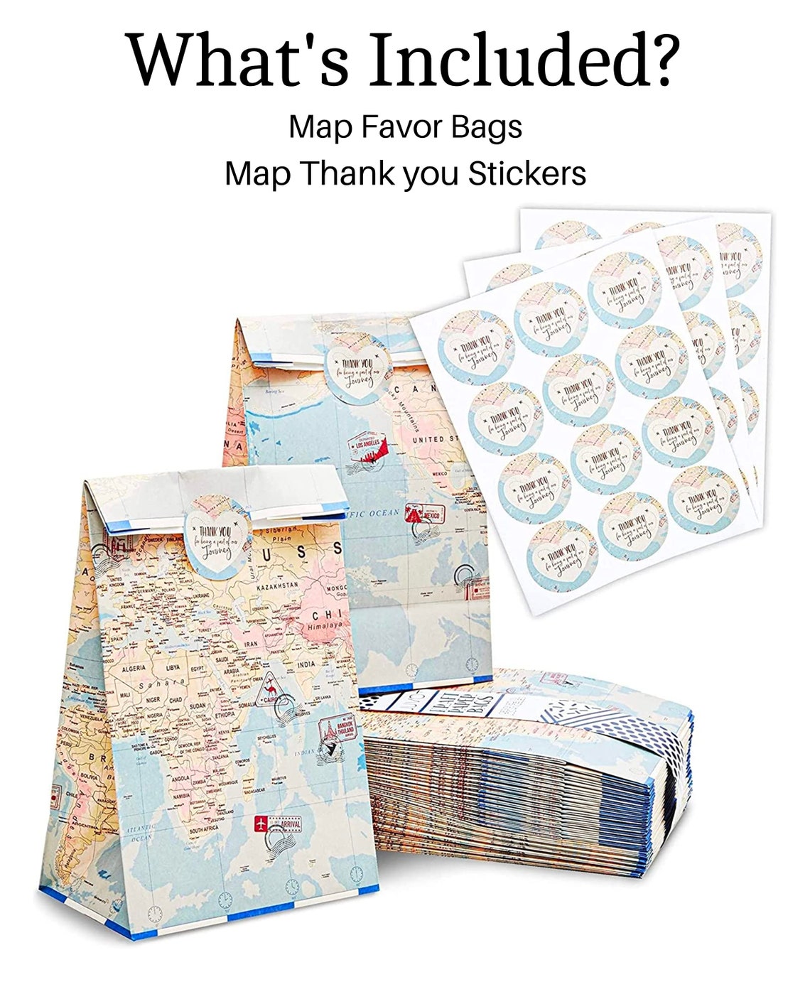 World Map Travel Themed Party Favor Goodie Treat Candy Bags and ...
