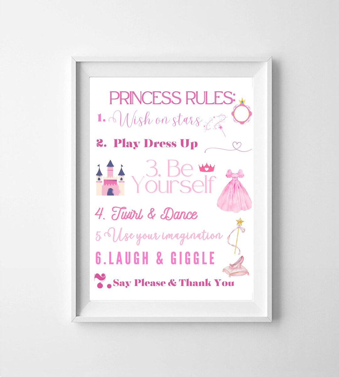 Princess Rules Sign Girls Nursery Decor Pink Girls Room Playroom Wall ...